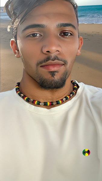 Rasta White Nasa Shell w/Rasta Coco Beads Reggae Necklace Marley Regga ...