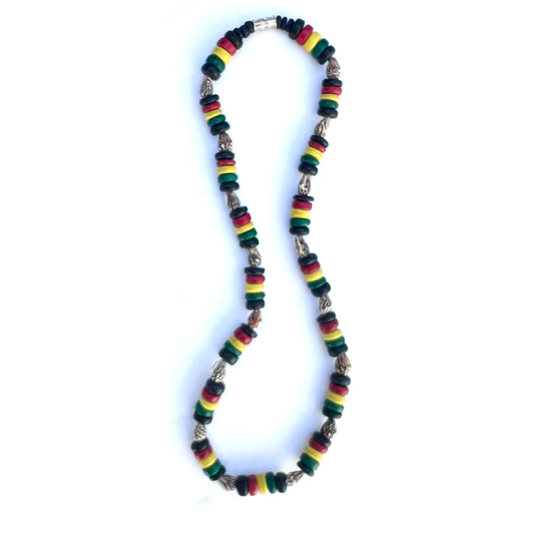 Rasta White Nasa Shell w/Rasta Coco Beads Reggae Necklace Marley Regga ...