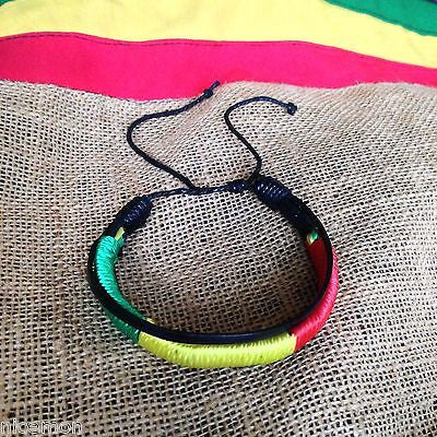Rasta Leather Wrist Bracelet Threaded Cuff Hawaii Surfer Irie Reggae M ...
