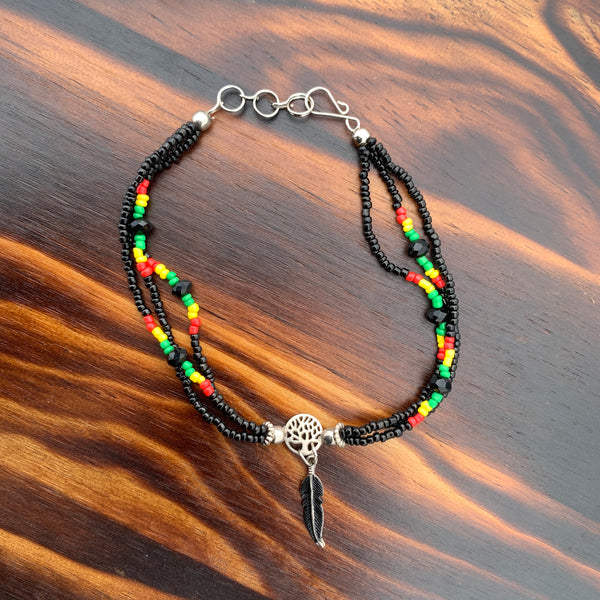 Ladies Rasta Anklet Glass Beads Bracelet Reggae Jamaica Hawaii Adjusta ...