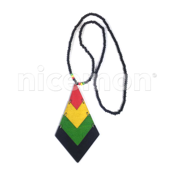 Wood Pendant Flex Necklace Roots Reggae Rasta Hippie Africa Selassie J ...